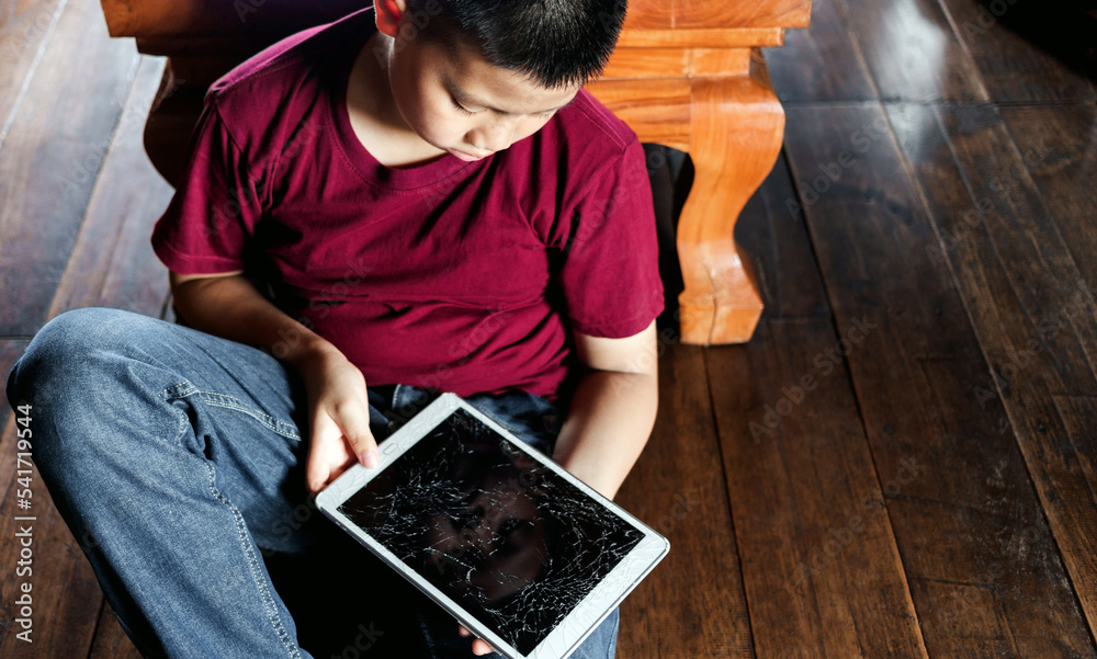 Portrait of a little Asian boy, Kid sad face, Unhappy child sitting ...
