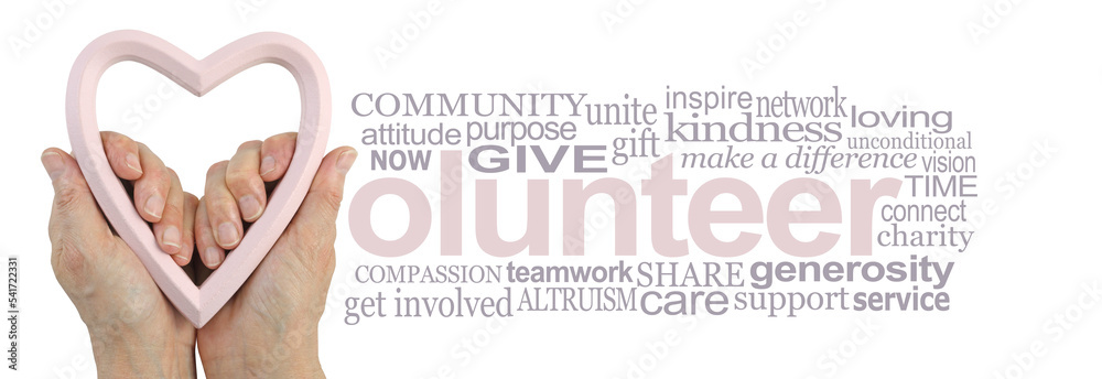 Make a Difference and Volunteer Word Cloud - female holding pale pink ...