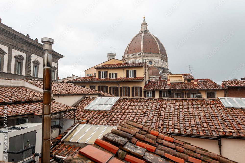 Vintage beautiful historic city with red roofs and famous cathedral in ...