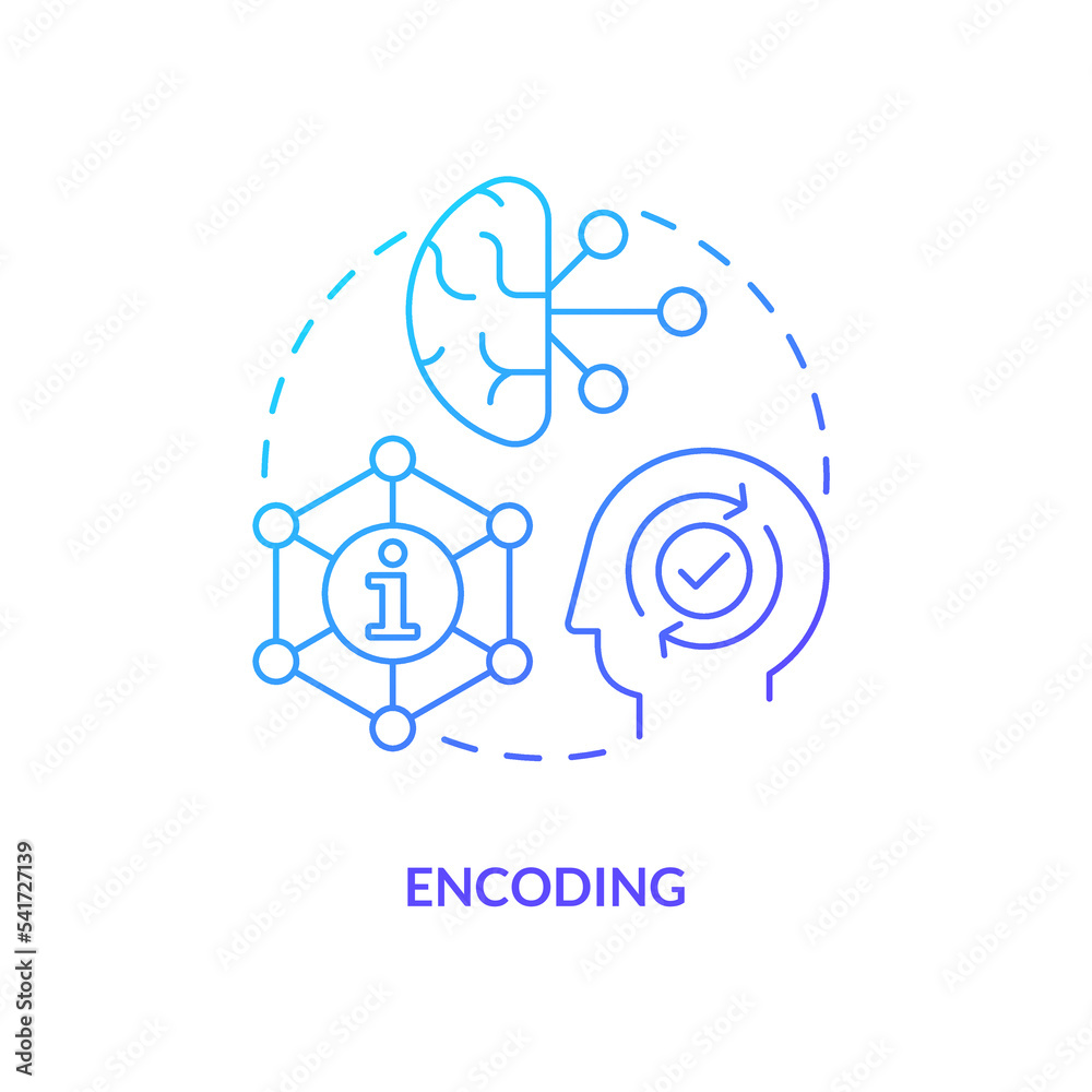 Encoding information in brain blue gradient concept icon. Memorization ...