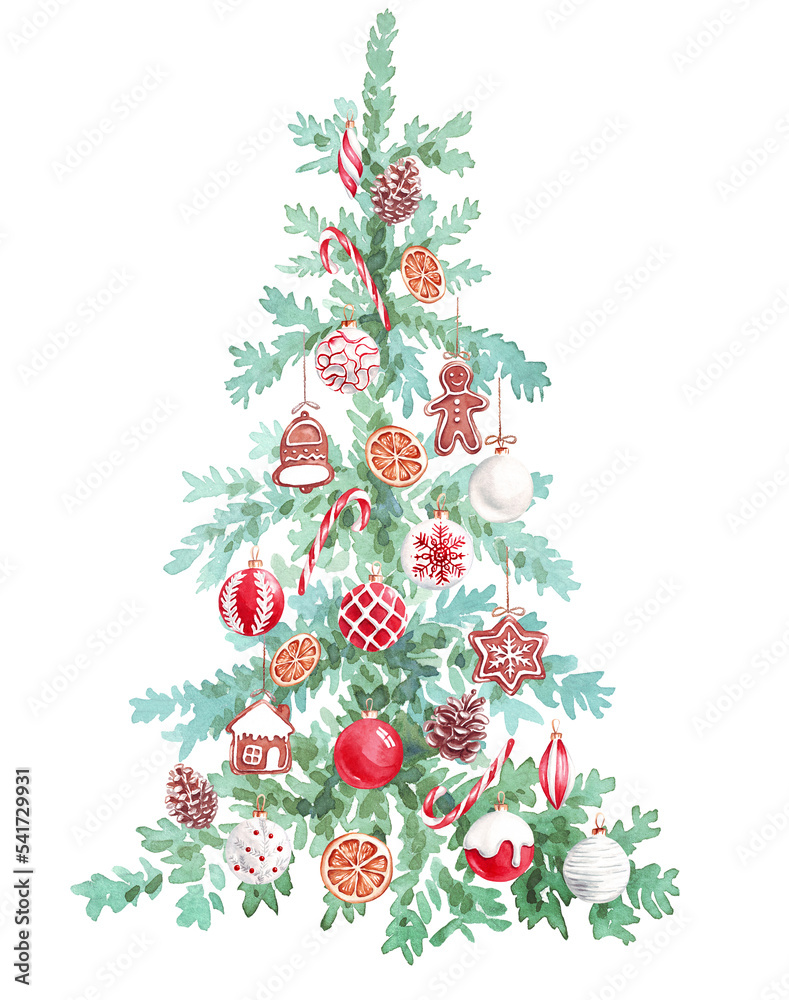 Christmas tree. Watercolor clipart. Hand-painted illustration Stock ...