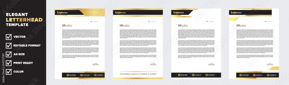 gold letterhead template for business company stationery design with A4 ...