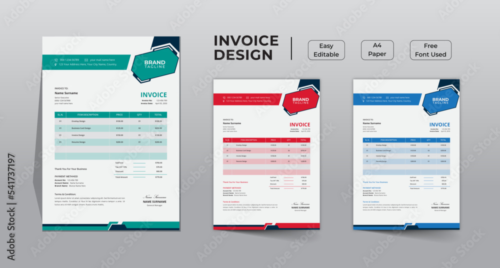 Corporate business invoice design template design, Company invoice ...