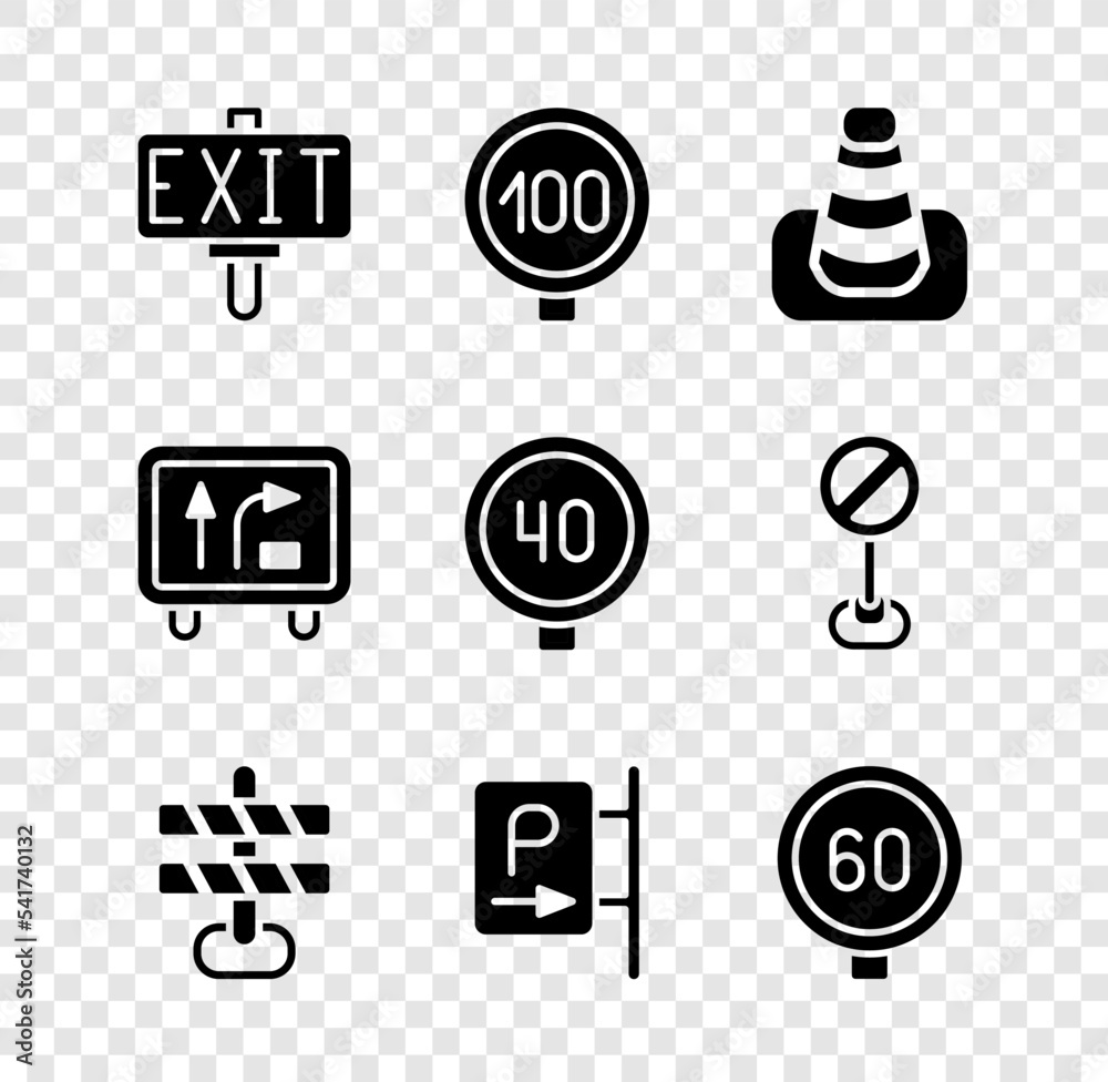 Set Fire exit, Speed limit traffic, Traffic cone, Road barrier, Parking ...
