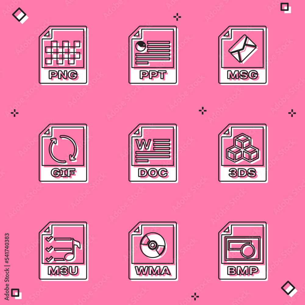 Set PNG file document, PPT, MSG, GIF, DOC and 3DS icon. Vector Stock ...