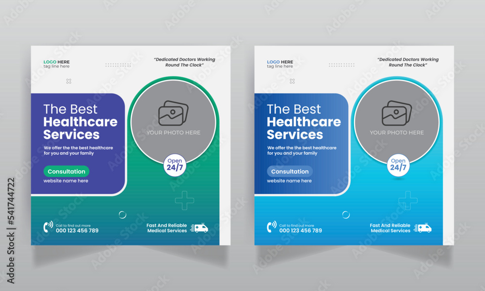Medical healthcare social media post design and square web banner ...
