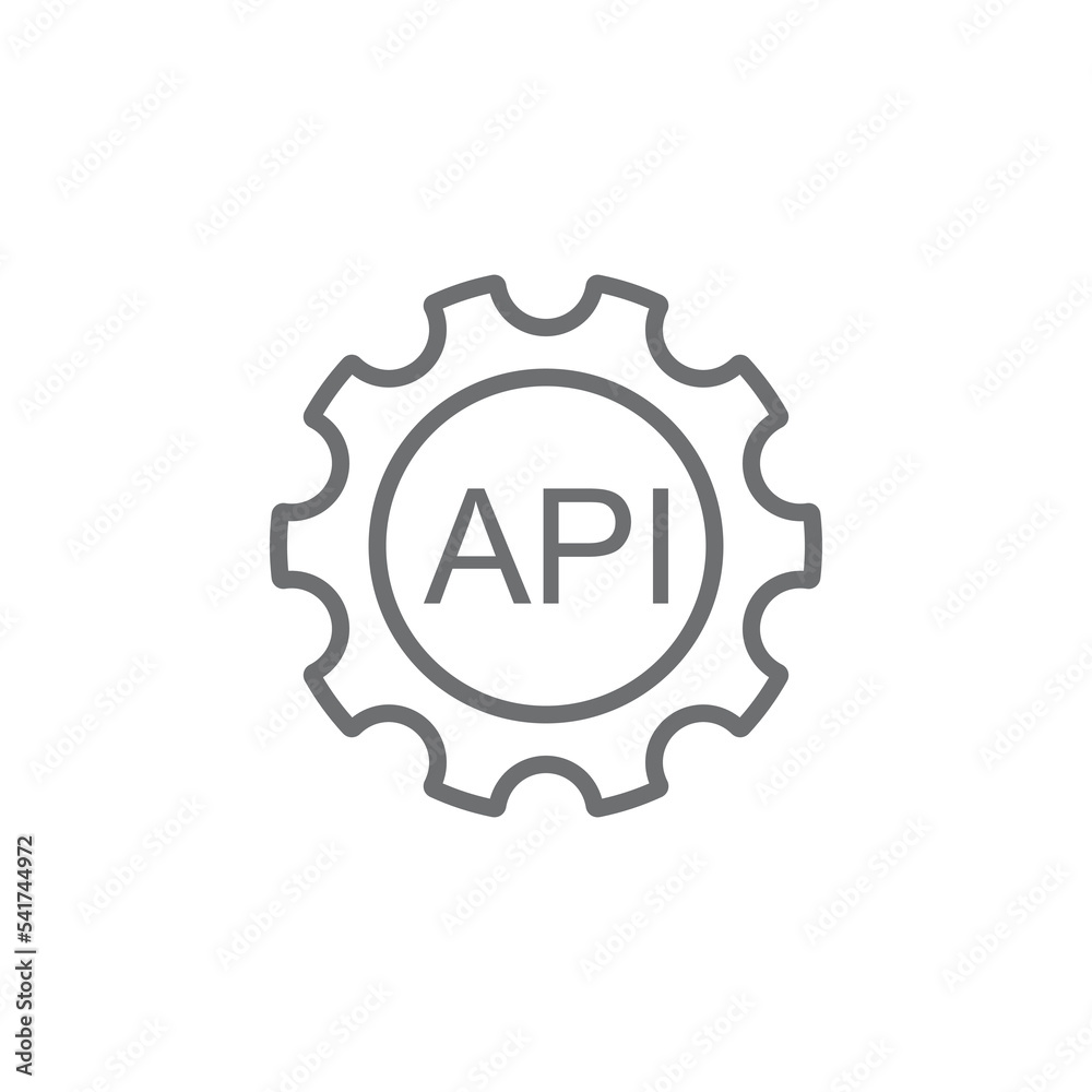 eps10 grey vector Cogwheel with API line art icon isolated on white ...