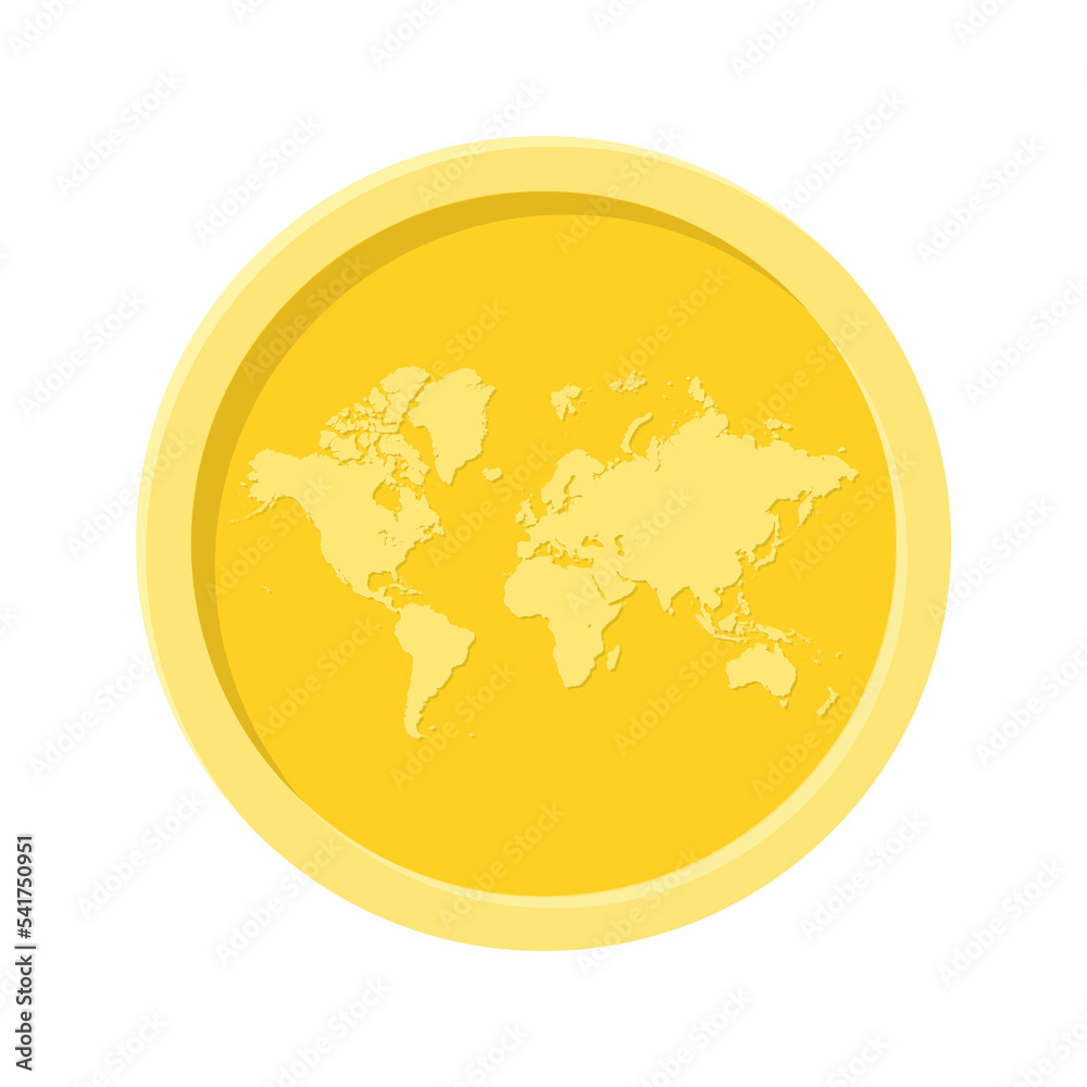 Simple illustration of gold coin or medal with world map Concept of ...