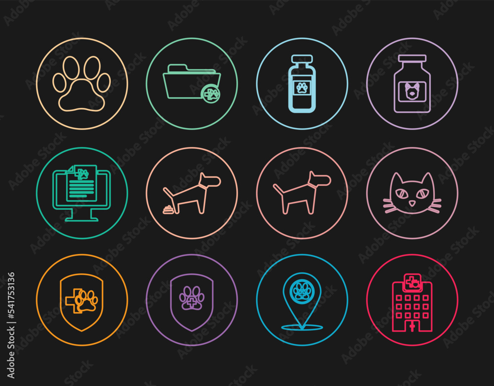 Set line Veterinary medicine hospital, Cat, Pets vial medical, Dog ...