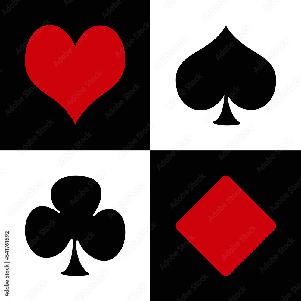 Seamless four card suits symbols design illustration in black and white ...