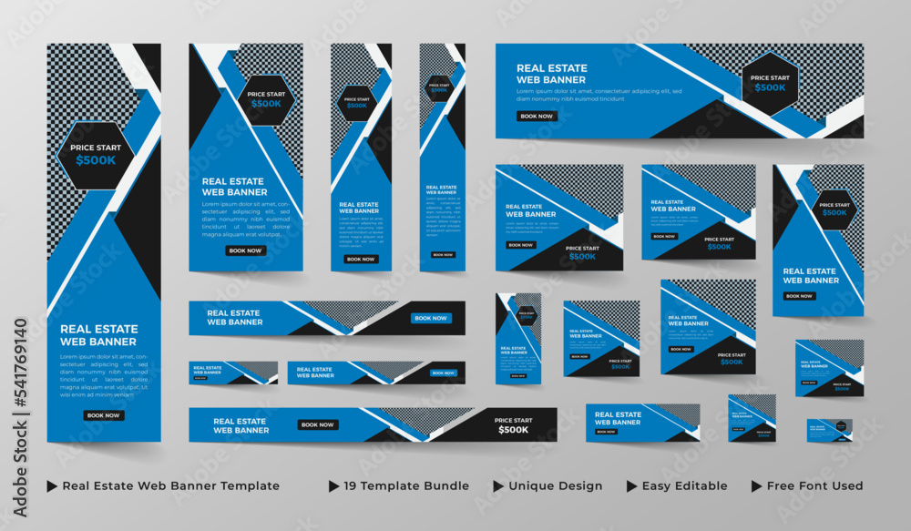 Real estate web banner template design, Vector horizontal and vertical ...