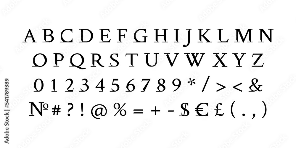 Serif roman alphabet set. Raster decorative typography. Decorative ...
