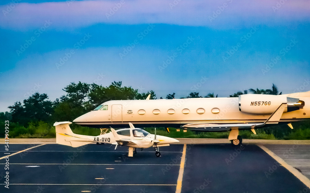 Aircraft stand after landing before takeoff at airport Puerto Escondido ...