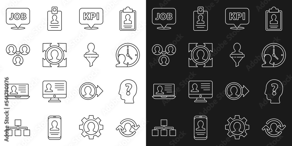 Set line Human resources, Head with question mark, Time Management, Key ...