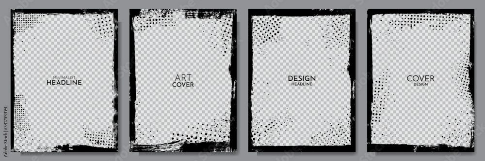 Vector grunge overlay. Hand drawn abstract frame set. Ink brush strokes ...