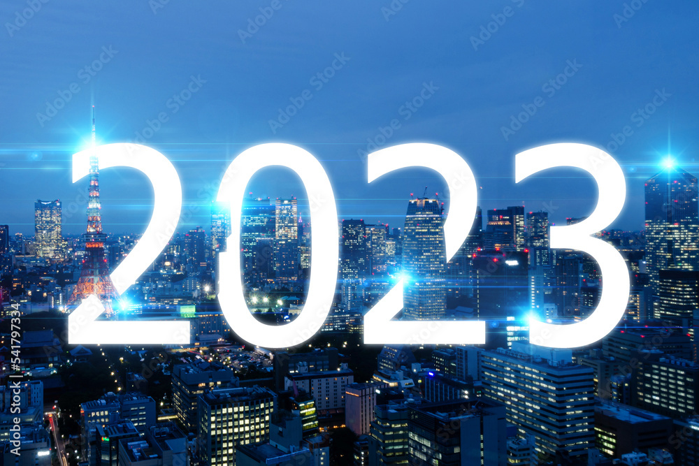 Smart City 2023. business office building at night city background ...