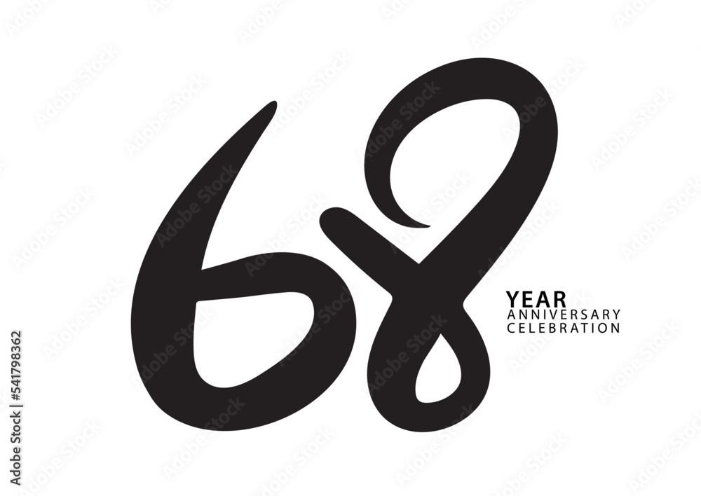68 year anniversary celebration black color logotype vector, 68 number ...
