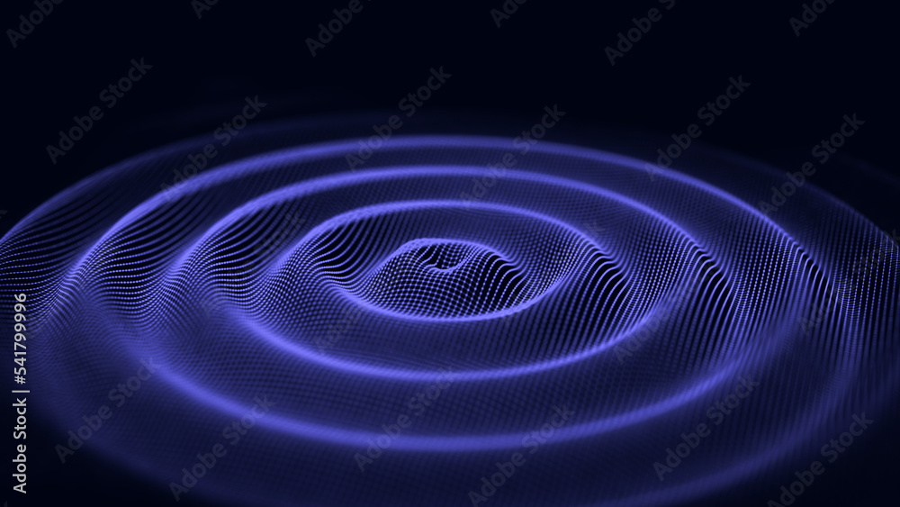 Digital vibration and sound wave. Circle blue pulse wave with points on ...