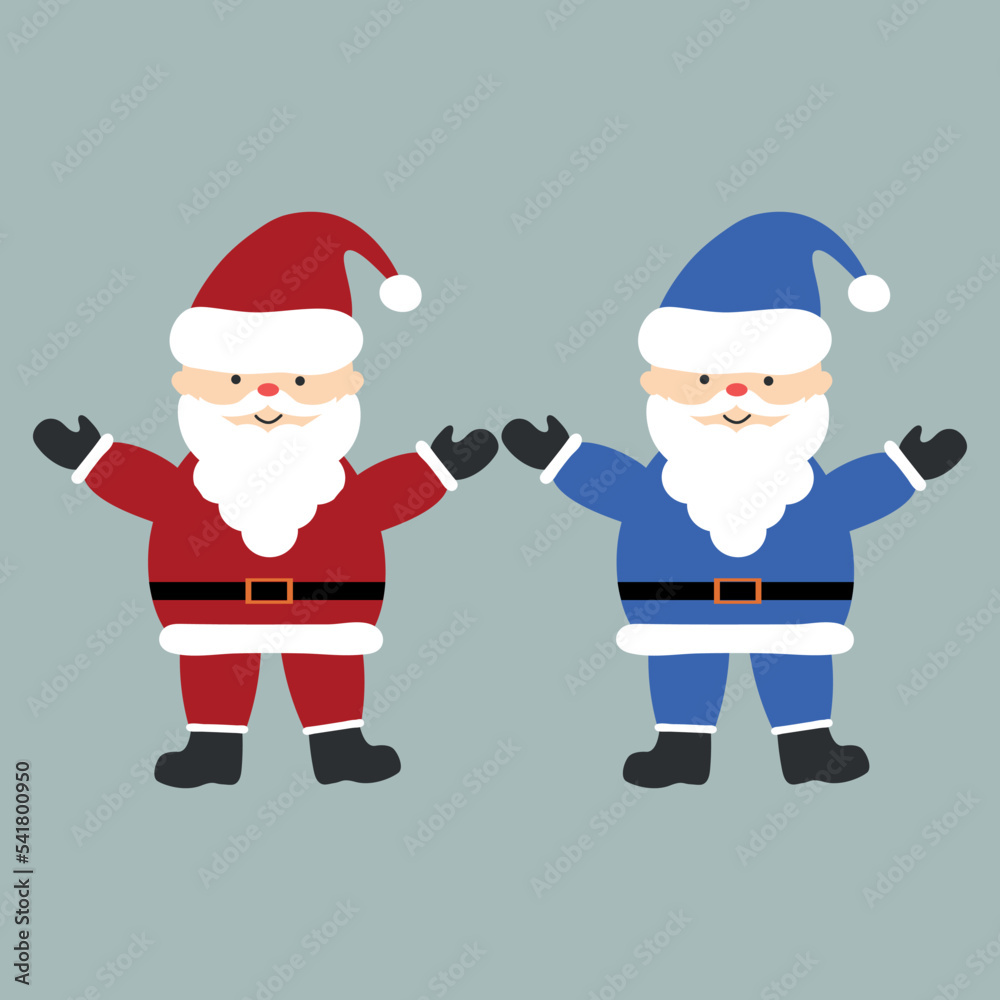 Set of Santa Clauses. Red and blue Santa suit. Vector illustration ...