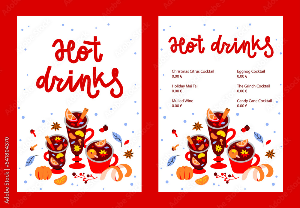 Vecteur Stock Menu template with hot winter seasonal drinks. Christmas ...