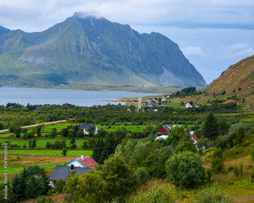 panorama of the landscape of the lofoten islands, norway, small ...