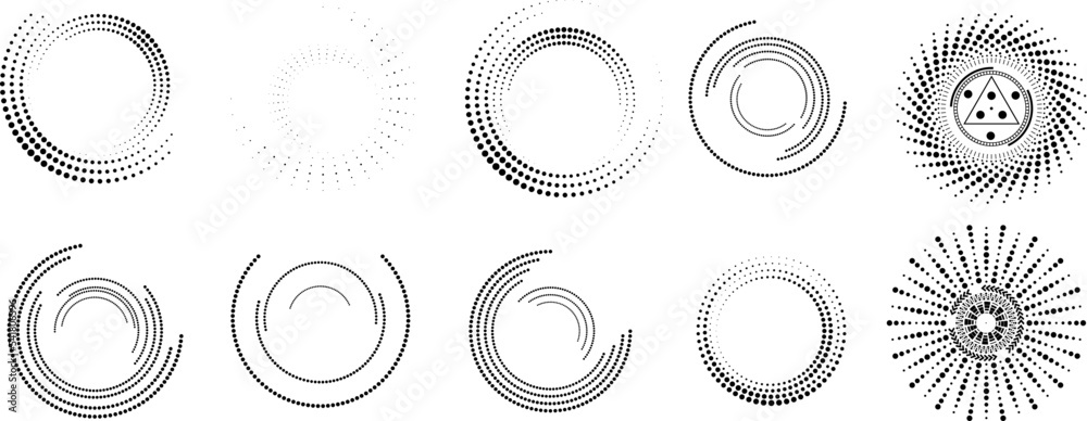 Design elements with circular halftone dots. Vector rotating dotted ...