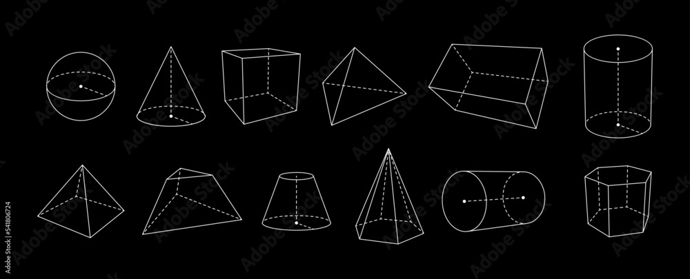 3d Geometric Outline Shapes Vector Basic Solid Objects Stock Vector