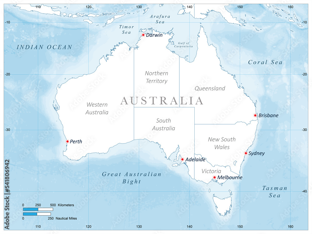Map of Australia with ocean bathymetry. Stock Illustration | Adobe Stock