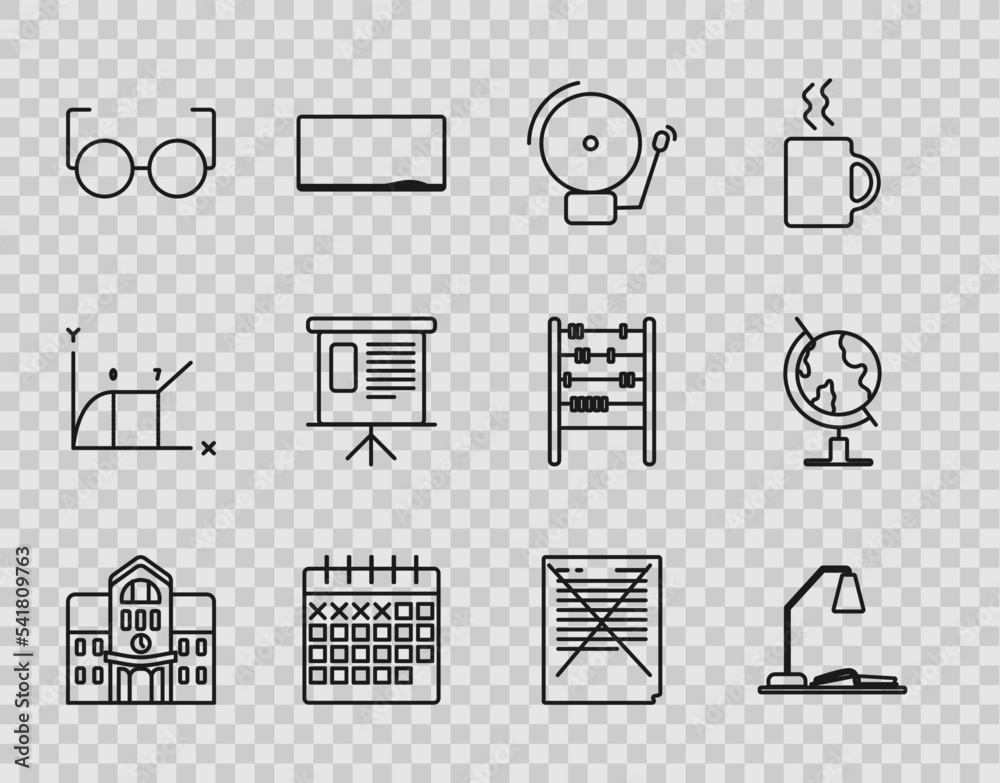 Set line School building, Calendar, Glasses, Presentation financial ...
