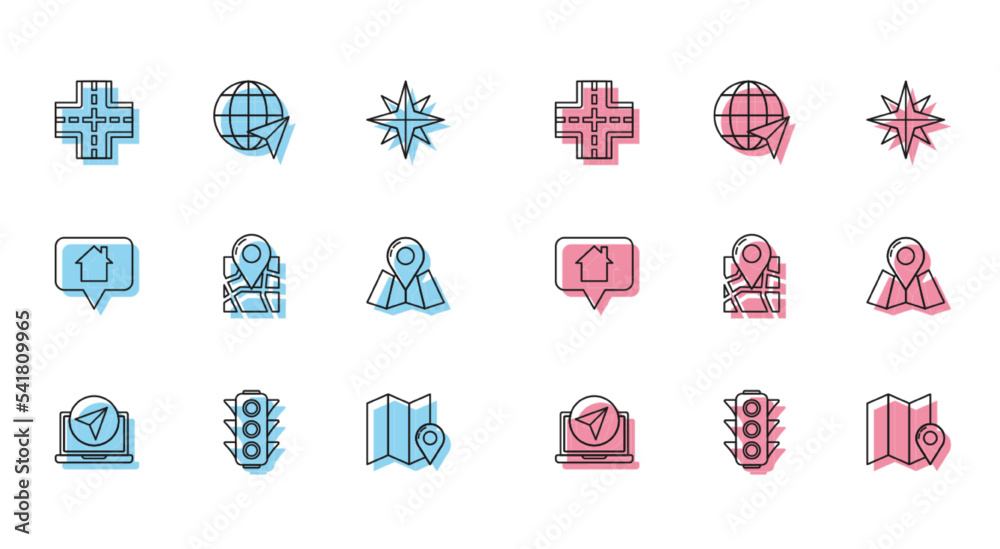 Set line Infographic of city map navigation, Traffic light, Road ...