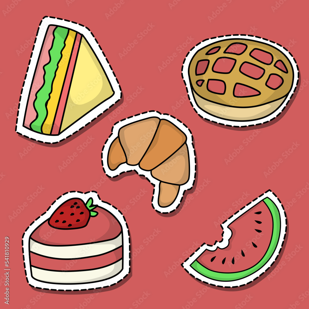 vector food symbols stickers patches cute Stock Vector | Adobe Stock