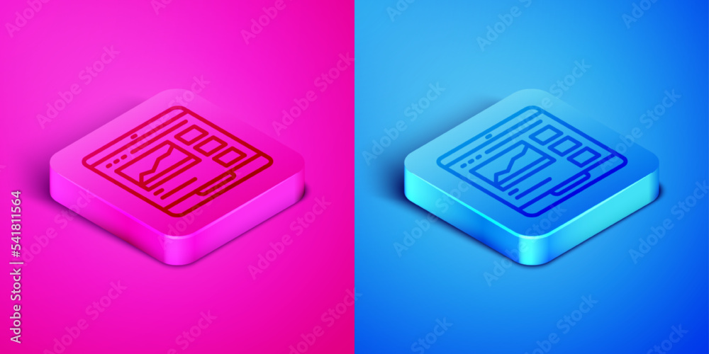 Isometric line Trading courses icon isolated on pink and blue ...