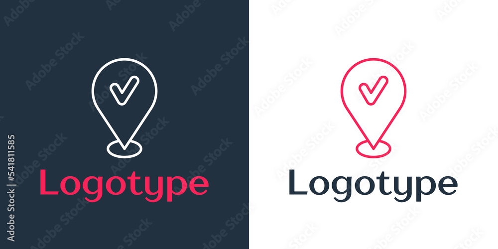 Logotype line Map pin with check mark icon isolated on white background ... Logotype line Map pin with check mark icon isolated on white background ...