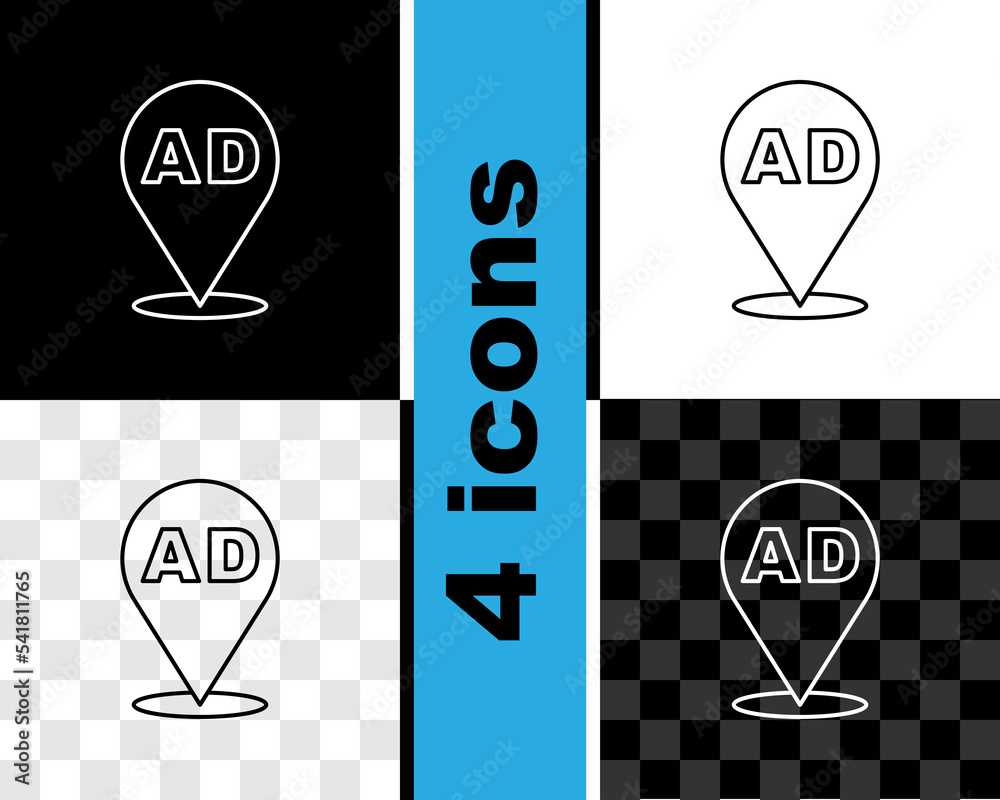 Set line Advertising icon isolated on black and white, transparent ...
