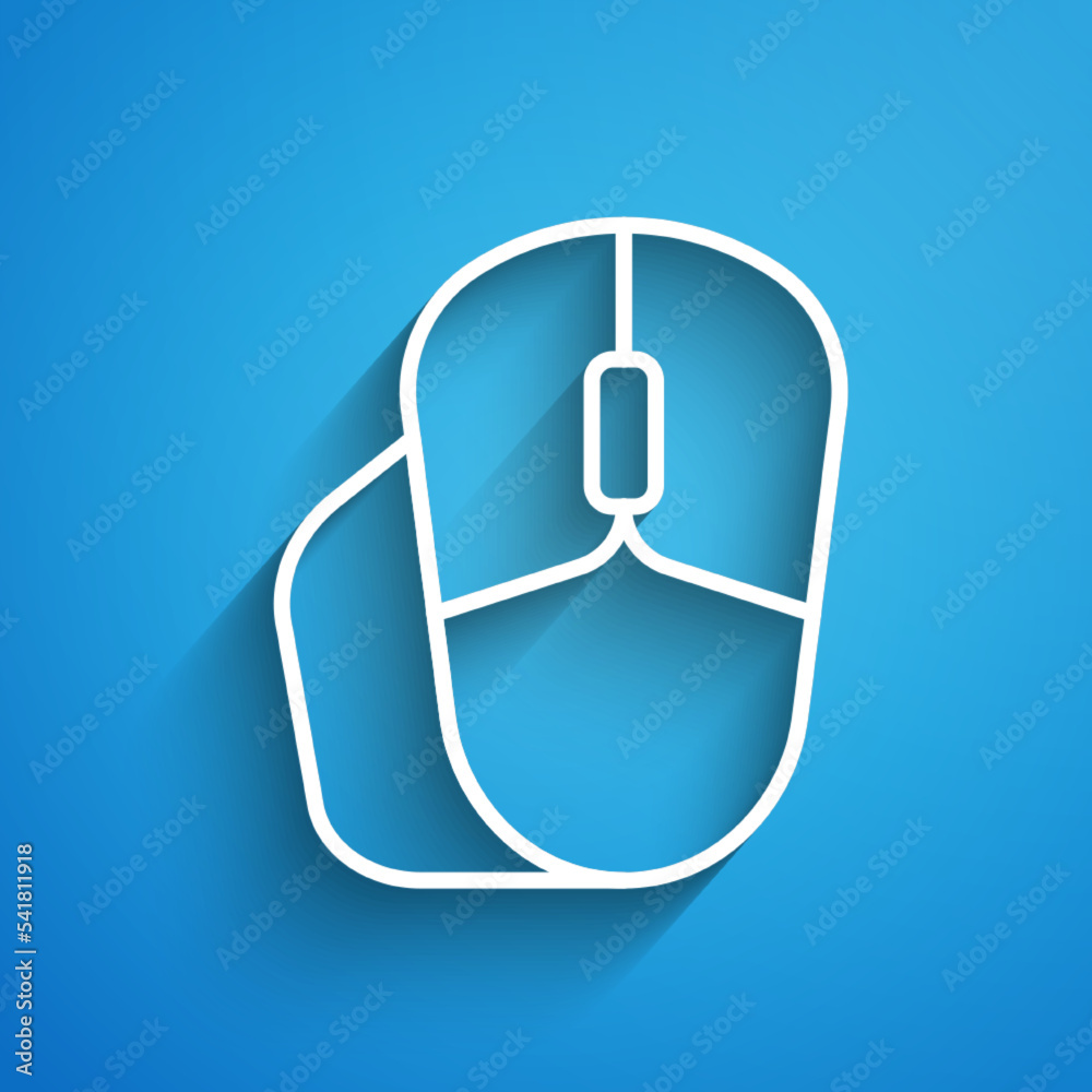 White line Computer mouse icon isolated on blue background. Optical ...