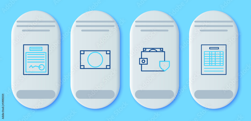 Set line Stacks paper money cash, Wallet and with shield, Filled form ...