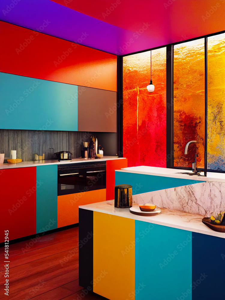 Modern kitchen. Multi-colored. Stock Illustration | Adobe Stock