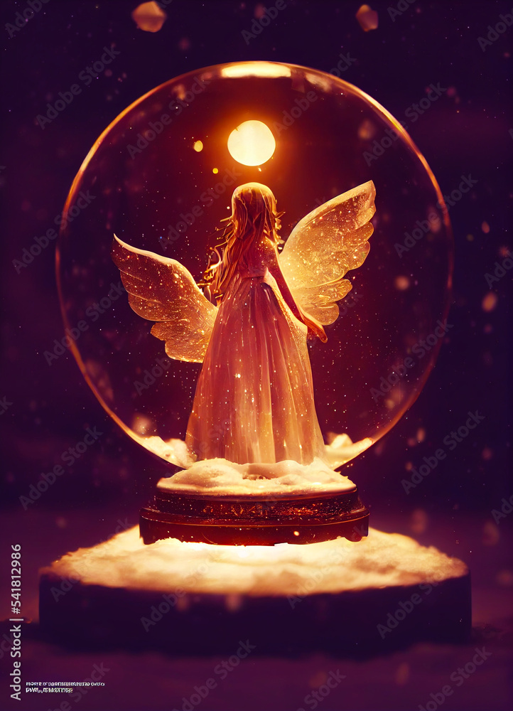 Angel and the moon. Snow Globe. Stock Illustration | Adobe Stock