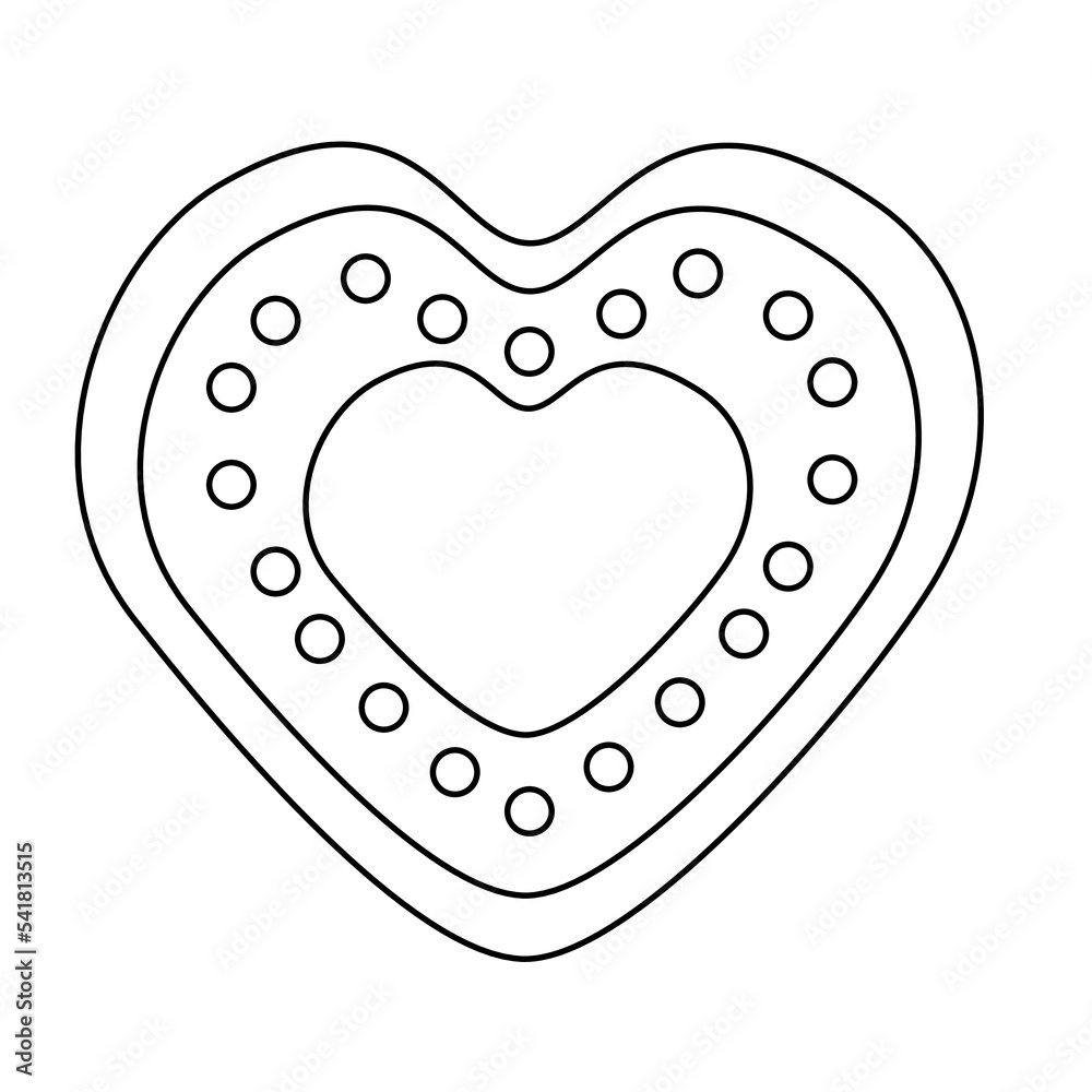 Festive Christmas gingerbread cookie in heart shape, flat vector ...