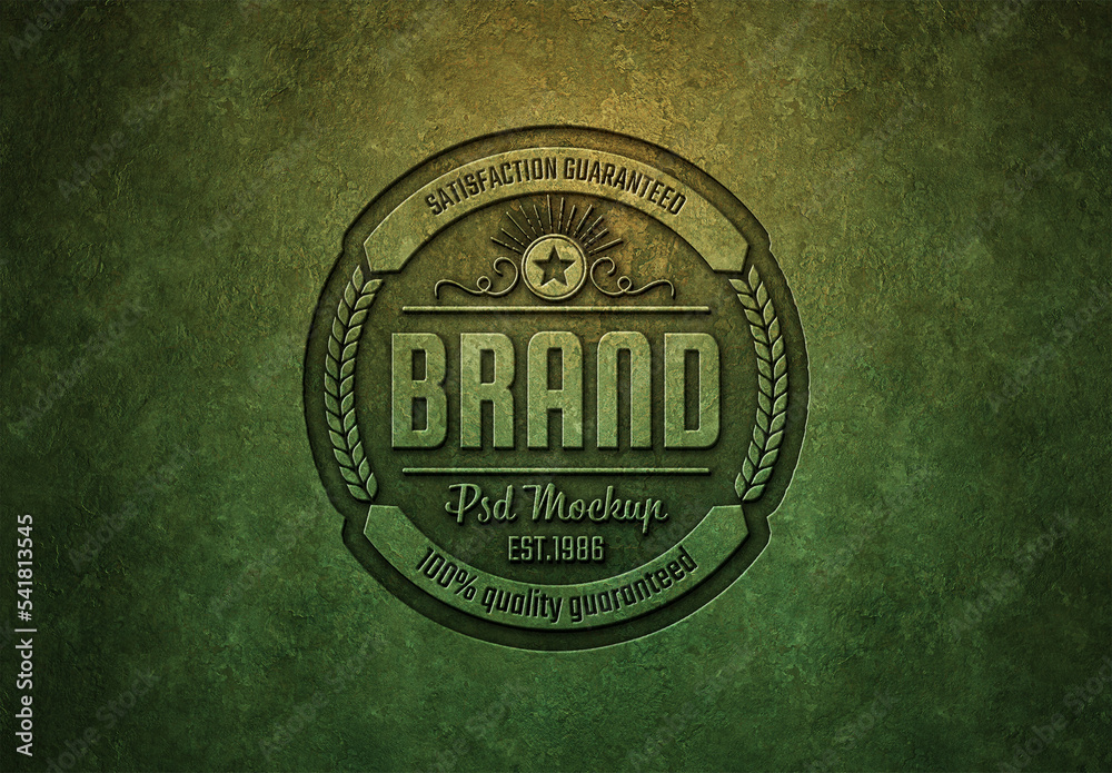 Engraved Logo Effect in Green Metal Mockup Stock Template | Adobe Stock