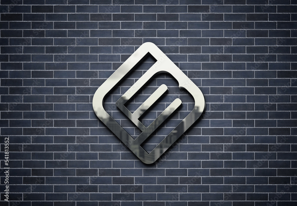 Metal Logo Mockup with 3D Reflection Effect on Dark Brick Wall Stock ...