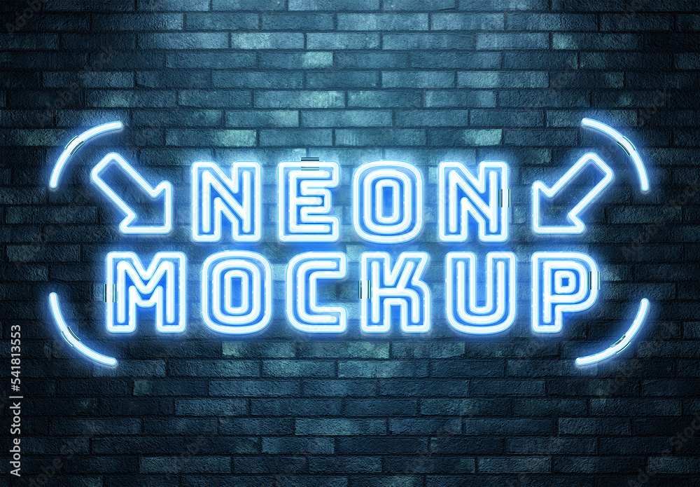 Neon Light Text Effect Mockup on Brick Wall Stock Template | Adobe Stock