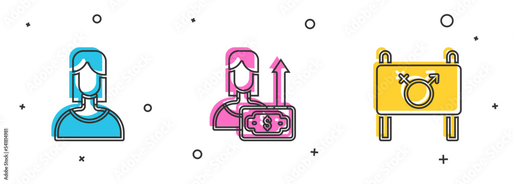 Set Female, Money growth woman and Feminist activist icon. Vector Stock ...