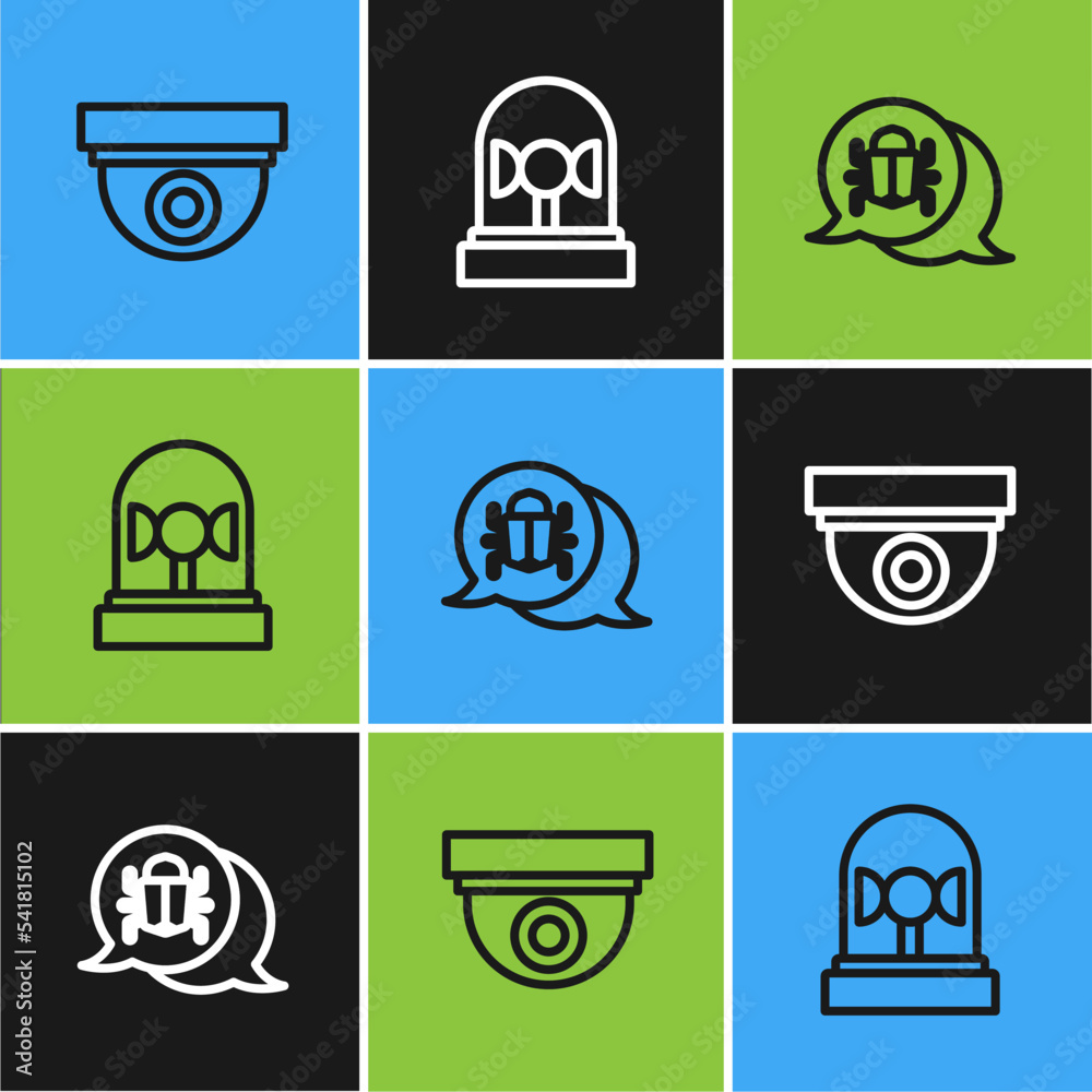 Set Line Security Camera System Bug And Flasher Siren Icon Vector Stock Vector Adobe Stock