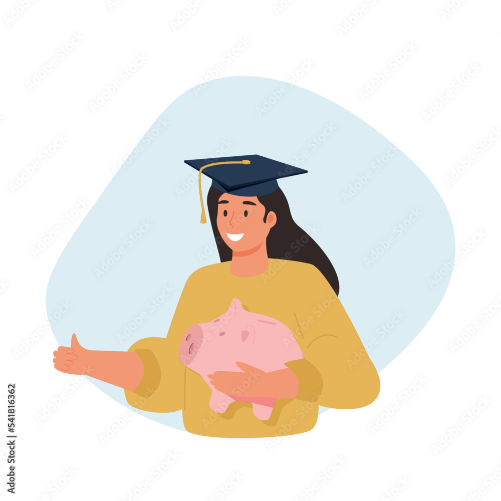 Financial education illustration. Student characters investing money in ...