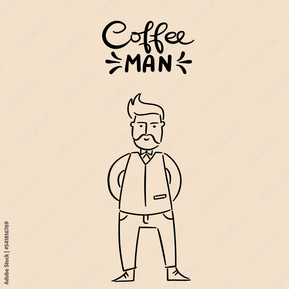 Coffee man vector logo illustration cartoon style. Simple doodle line ...