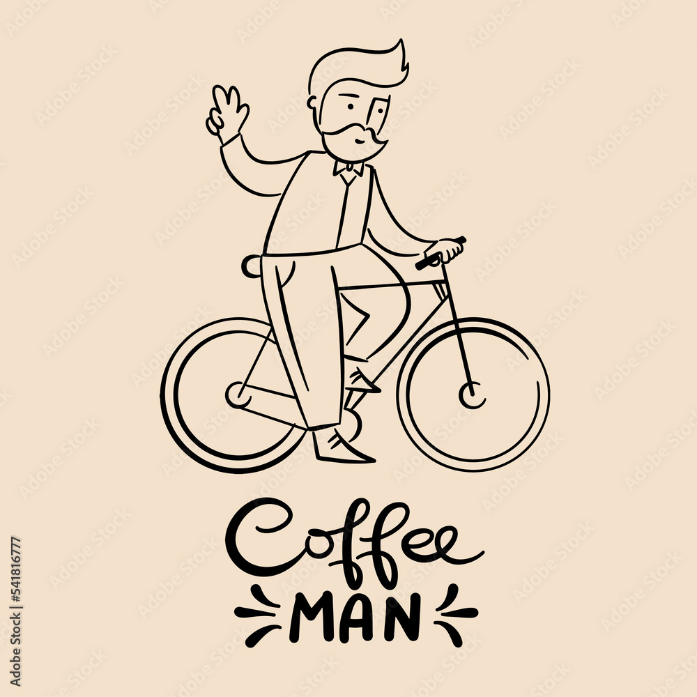 Coffee man vector logo illustration cartoon style. Simple doodle line ...