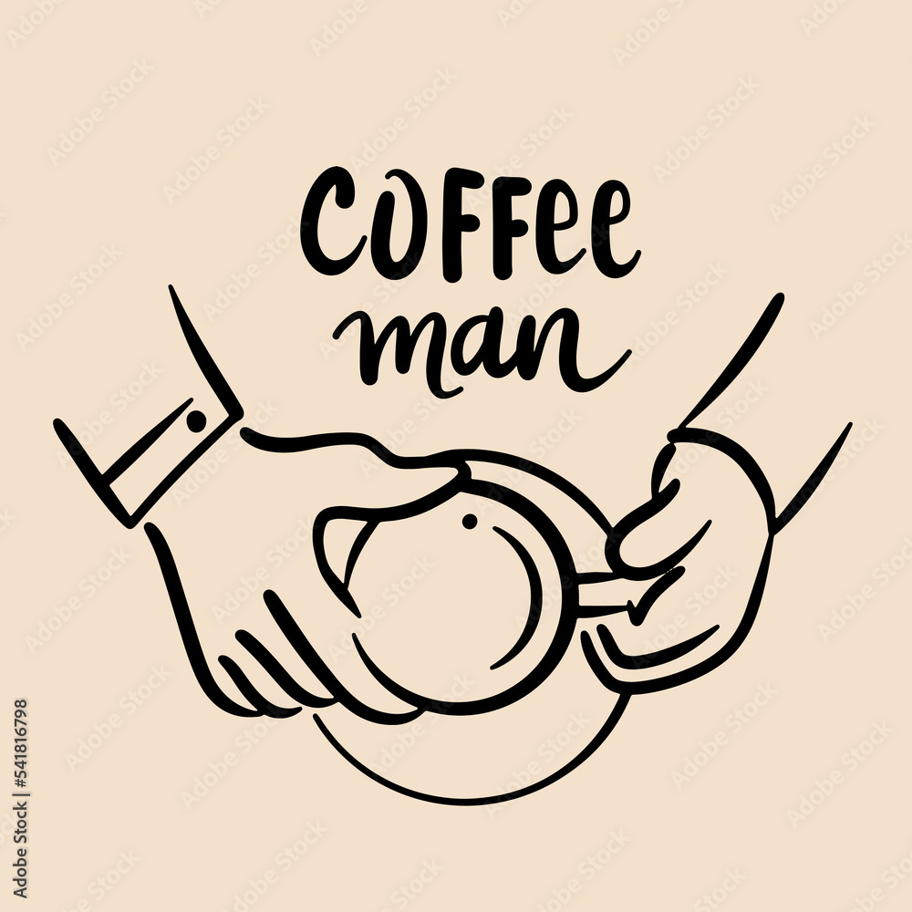 Coffee man vector logo illustration cartoon style. Simple doodle line ...