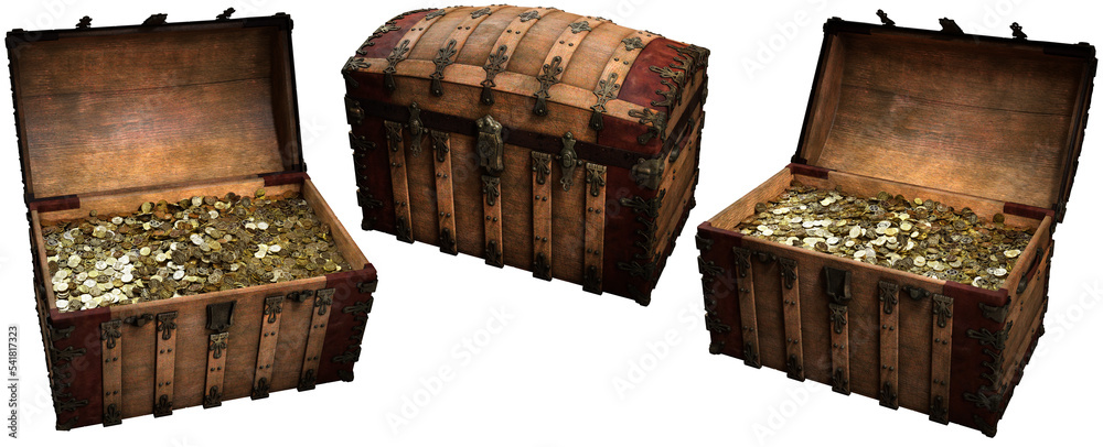 Three treasure chests 3D illustrations Stock Illustration | Adobe Stock