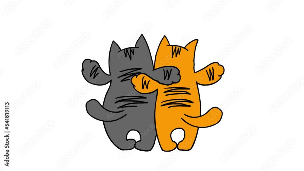Two cats shake their priests to the sides. Cheerful girlfriends. Drawn ...